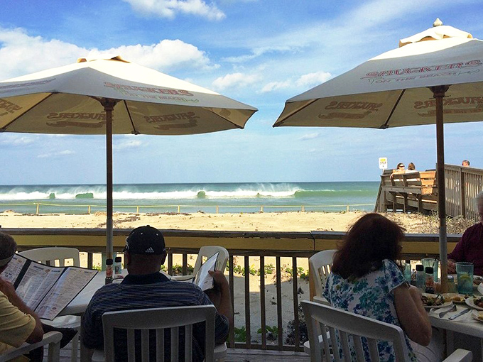 The view from Shuckers' deck &ndash; where the Atlantic Ocean provides the kind of dinner entertainment no big-city restaurant could ever match.