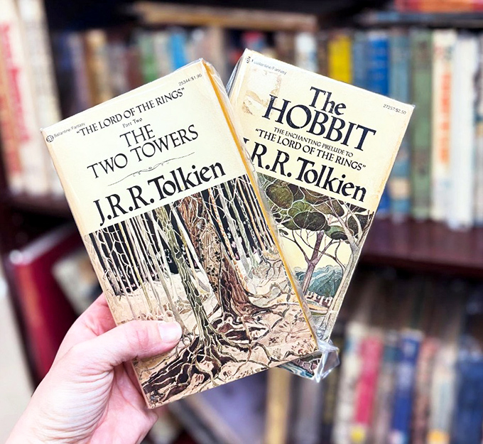 Vintage Tolkien paperbacks with covers that transport you twice—once when you see them, and again when you open them.