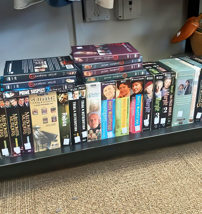 The DVD section&mdash;a nostalgic reminder of life before streaming, where British mysteries and classic series await their next binge-watcher.
