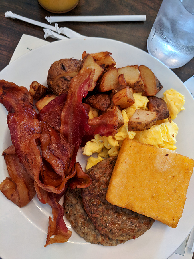 The breakfast platter that answers the eternal question: "Why choose one breakfast meat when you can have them all?" Morning glory on a plate.