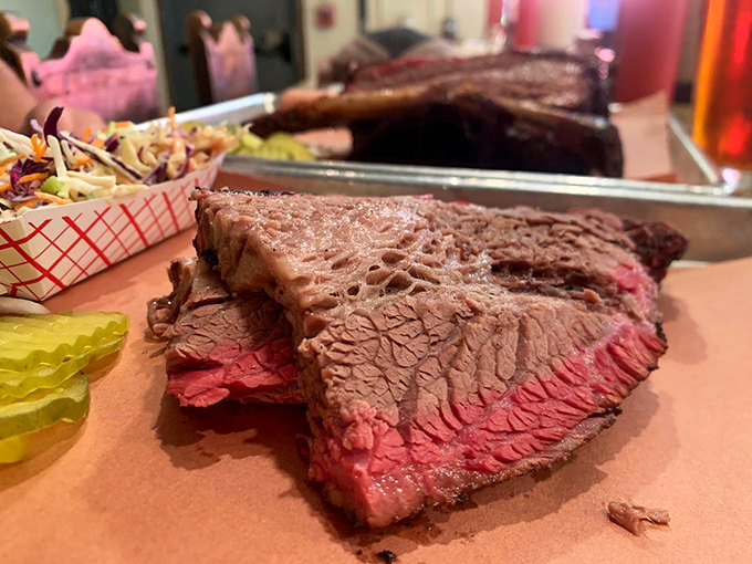 Behold the holy grail of Texas barbecue: brisket with a smoke ring so perfect it could make a pitmaster weep with joy.