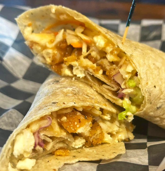 The Buffalo chicken wrap&mdash;proof that good things come in rolled packages. A portable flavor bomb that makes lunch breaks worth looking forward to.