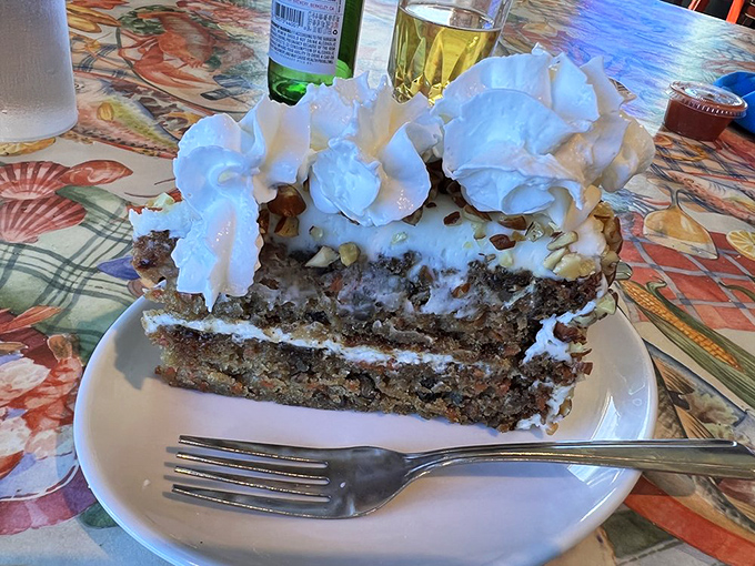 A slice of homemade carrot cake that could feed a family of four&mdash;the perfect sweet finale to a seafood feast worth driving hours for.