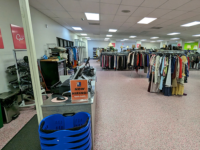 Command central, where treasures and trinkets make their final journey to new homes. The checkout area: where triumph is measured in savings.