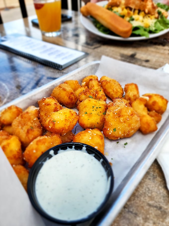 Wisconsin's unofficial state food: cheese curds fried to golden perfection, ready to squeak their way into your heart one bite at a time.