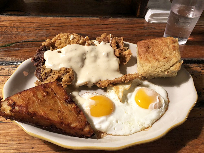 Chicken fried steak and eggs&mdash;the breakfast of champions who plan to nap later. That gravy deserves its own fan club.