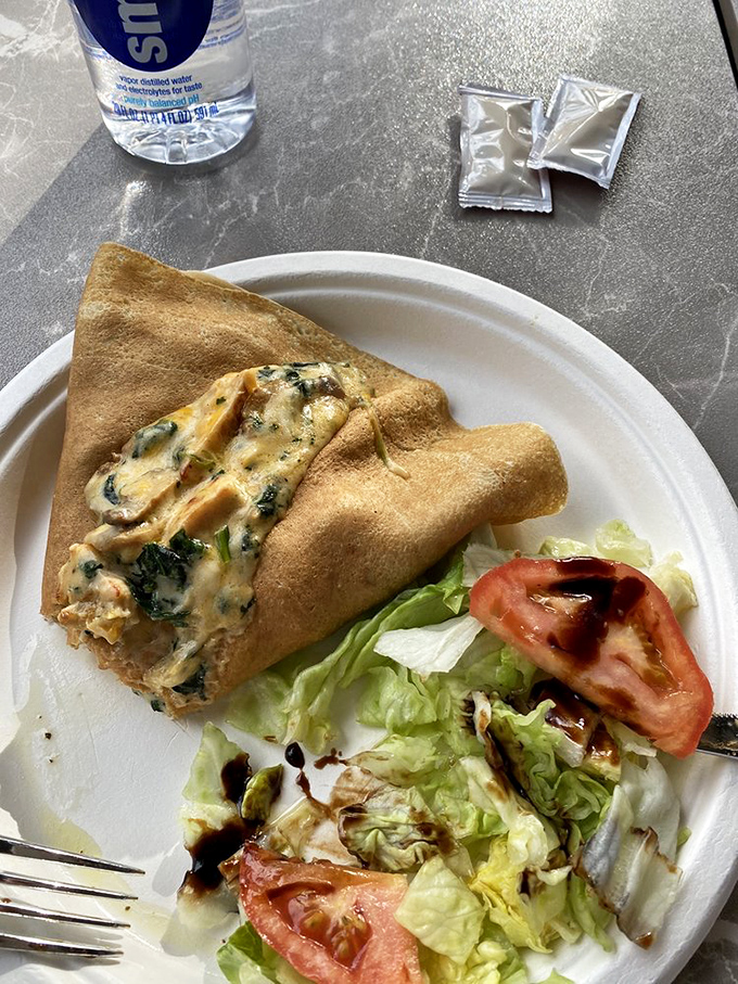 This savory crepe stuffed with chicken and mushrooms proves that not all heroes wear capes—some come wrapped in thin pancakes.
