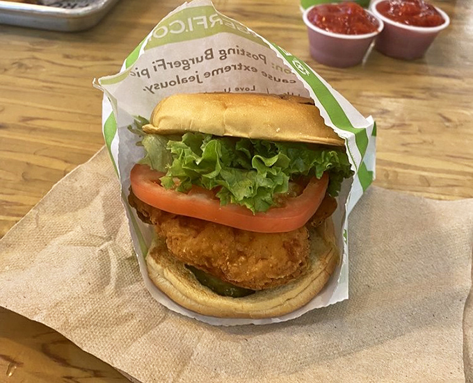 BurgerFi's chicken sandwich brings its A-game with crispy coating, fresh veggies, and a bun that's actually worthy of what's inside. Fast food redemption. 
