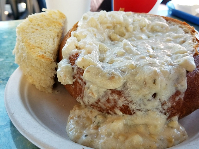 A bowl of chowder that could bring peace to the East Coast/West Coast rivalry, served with the kind of cornbread that silences conversation.