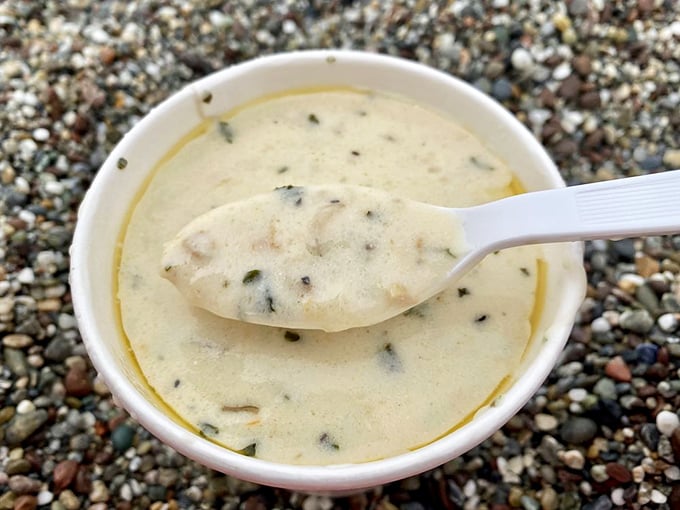 This isn't just clam chowder; it's a creamy bowl of marine magic that would make Neptune himself request seconds.