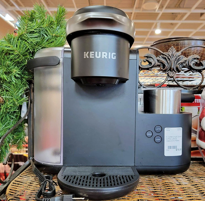 A Keurig coffee maker waiting for its second act&mdash;proof that even appliances deserve an encore performance in someone else's kitchen.