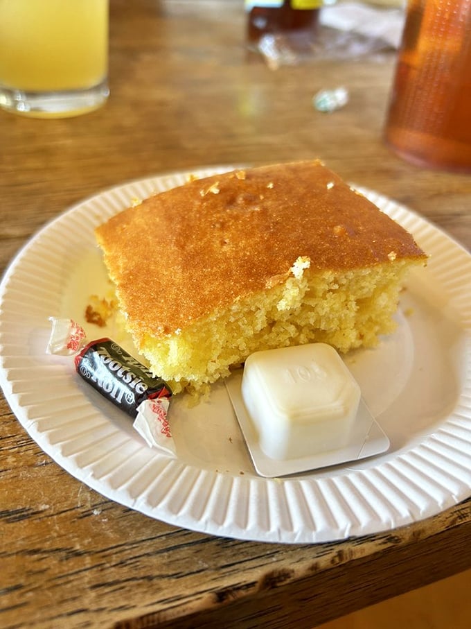 Cornbread so golden and inviting it makes you wonder why people prospect for any other kind of gold. The butter pat is just showing off.