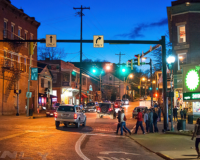 Twilight brings Court Street to life with a gentle glow, as Athens transitions from daytime charm to evening enchantment without missing a beat.