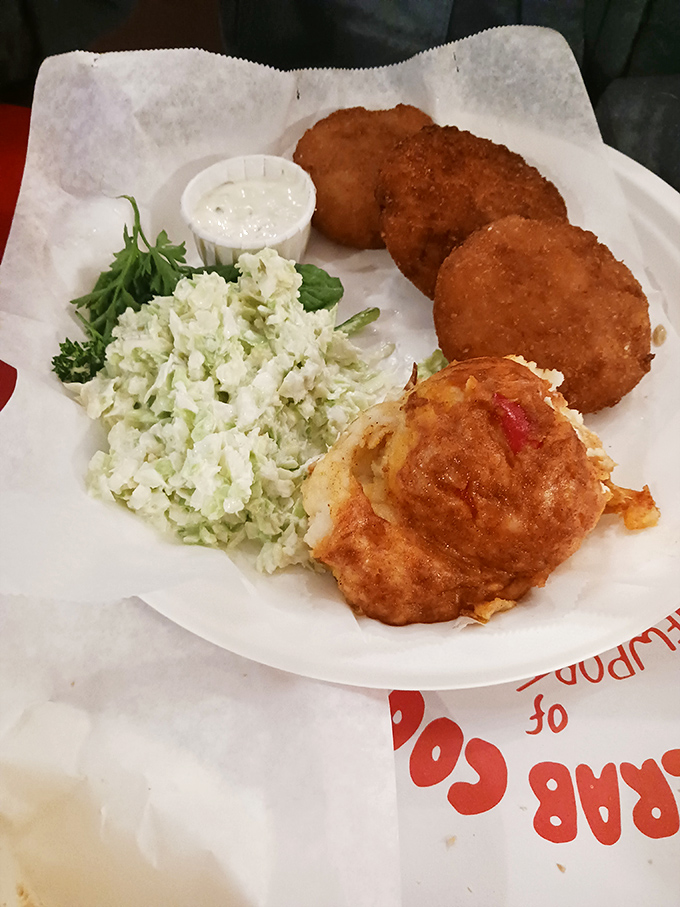 Crab cakes with the perfect ratio of crab to breading, flanked by coleslaw that's found its purpose in life as the ideal sidekick.