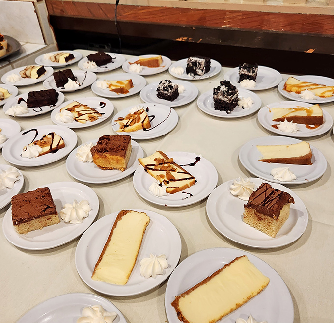 A dessert array that renders willpower useless. Each plate is a sweet little island of temptation in an archipelago of "I shouldn't, but I will."