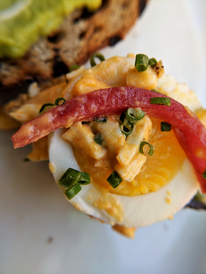 Not your grandmother's deviled egg&mdash;unless your grandmother was a culinary genius with a flair for the dramatic. That watermelon radish adds a pop of color worthy of a food magazine cover.