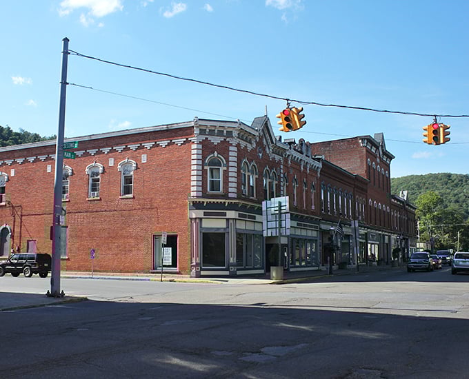 Downtown Coudersport's red brick charm showcases the architectural integrity that makes small-town Pennsylvania feel like a living museum of Americana.