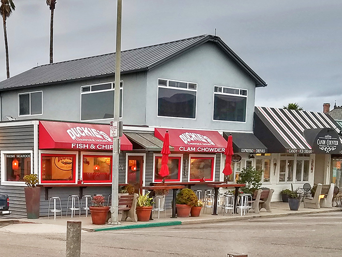 Duckie's bold red awnings promise comfort food that hits the spot after a day of beach wandering&mdash;when chowder becomes a legitimate life goal.