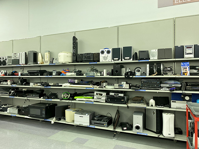 The electronics section: a museum of technological evolution where yesterday's cutting-edge gadgets await their comeback. That stereo system has vintage written all over it. 