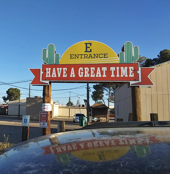 The entrance sign says it all&mdash;two cacti and a cheerful message welcoming you to a desert shopping adventure that promises treasures beyond the ordinary mall experience.