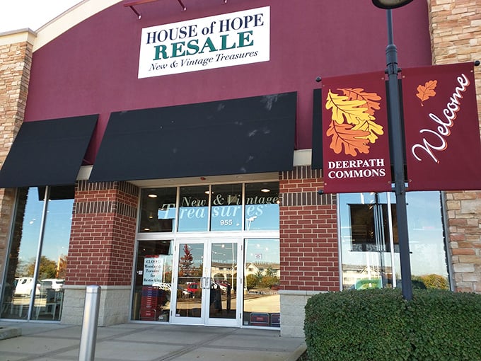 The welcoming entrance at Deerpath Commons invites shoppers to enter a world where "secondhand" is a badge of honor, not a compromise.