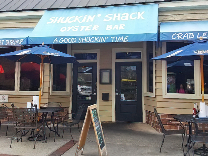 "A Good Shuckin' Time" isn't just a slogan, it's a guarantee. The blue awning serves as a beacon for seafood lovers throughout the Lowcountry.