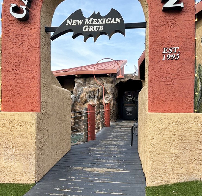 The entrance pathway reveals the restaurant's New Mexican identity. Established in 1995, it's been satisfying Scottsdale's chile cravings for decades.