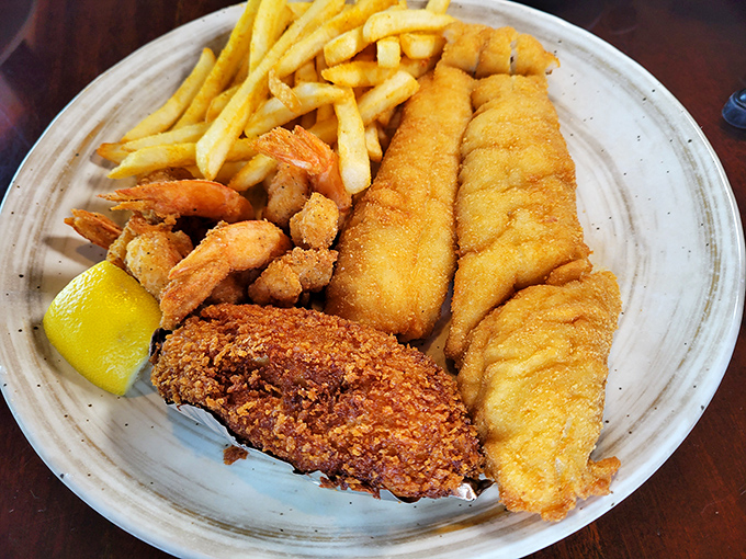The seafood platter that answers all life's important questions. Yes, you can have it all—golden, crispy, and utterly irresistible.