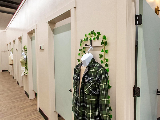 Fitting rooms that don't feel like punishment chambers&mdash;complete with proper lighting and charming ivy accents. A rare luxury in the secondhand world.