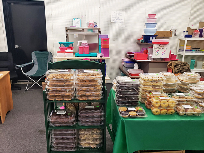 Homemade baked goods tempt shoppers with golden donuts and cookies &ndash; because treasure hunting requires proper fueling, and calories don't count when they're market-fresh.