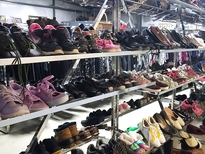 Shoe department dreams! From practical boots to playful sneakers, this footwear collection spans more eras than a Ken Burns documentary.