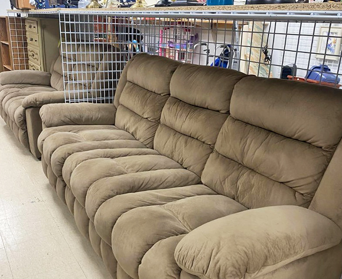 The couch section: where you can find seating for your entire book club without spending your entire book budget. Comfort at clearance prices!
