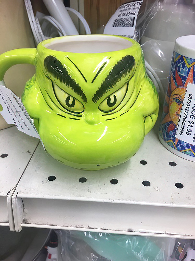 "You're a mean one..." This Grinch mug proves that holiday personality can be found year-round if you're willing to dig for it.