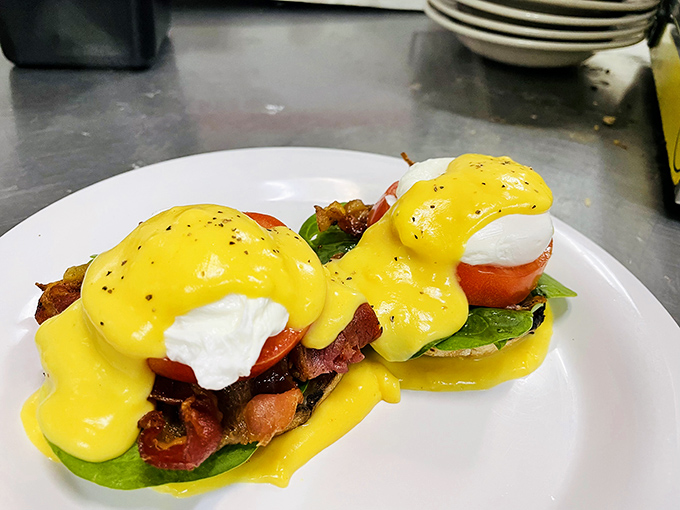 Eggs Benedict that would make the Pope weep with joy. That hollandaise sauce isn't just yellow&mdash;it's liquid sunshine on a plate.