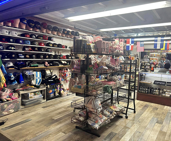 Baseball cap heaven where team loyalties line up in peaceful rows. The perfect place to find headwear that announces your allegiances without saying a word.