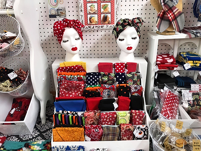 Mannequin heads modeling vibrant headbands with more personality than most runway shows. Fashion statements waiting to happen at bargain prices.
