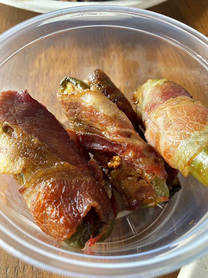 Jalape&ntilde;o poppers wrapped in bacon&mdash;because sometimes vegetables need to be improved upon with more meat. Genius in its simplicity.