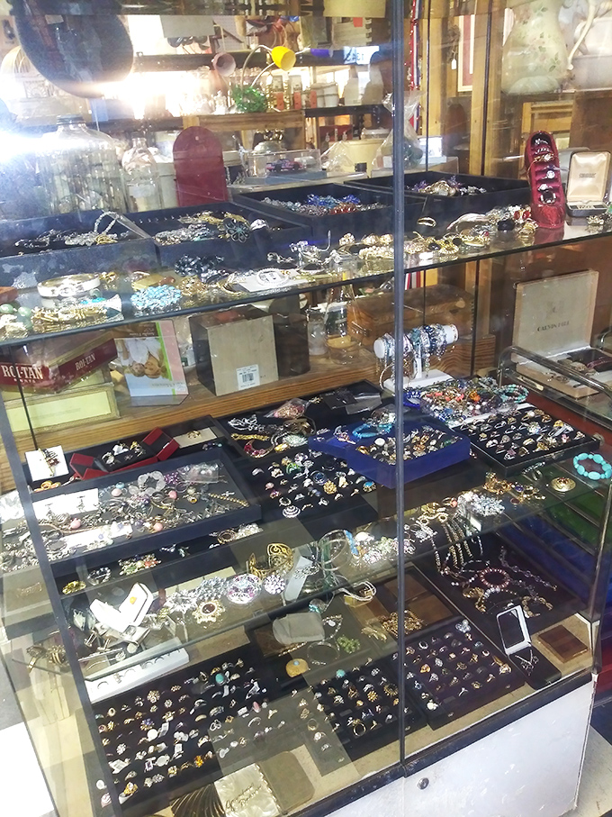 Jewelry cases filled with sparkle and story. From costume pieces to possible treasures, each item awaits its next chapter.