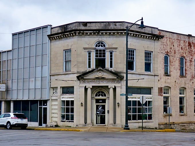 The Juvenile Shoe Corporation Building represents Carthage's industrial past with architectural flair. That curved fa&ccedil;ade and classical details elevate what could have been just another factory.