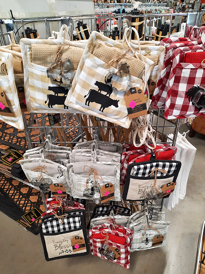 Kitchen textiles tell stories of farmhouse chic and holiday celebrations, ready to absorb spills and warm hands in their new homes.