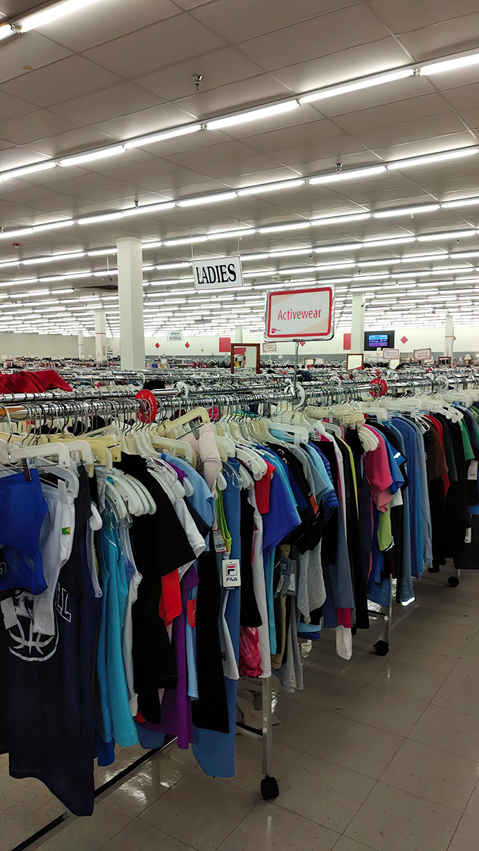 The activewear section: where workout intentions meet wallet-friendly reality. Yesterday's yoga trends at today's bargain prices.