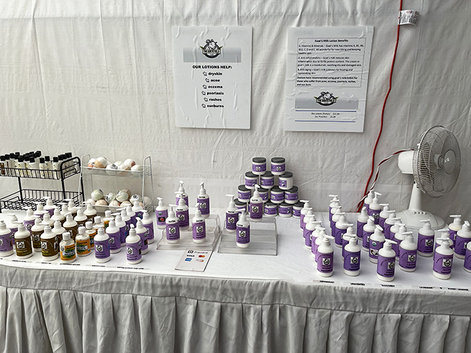 Lotions, potions, and skincare solutions line this pristine display&mdash;desert dwellers know good moisturizer isn't just nice, it's necessary.