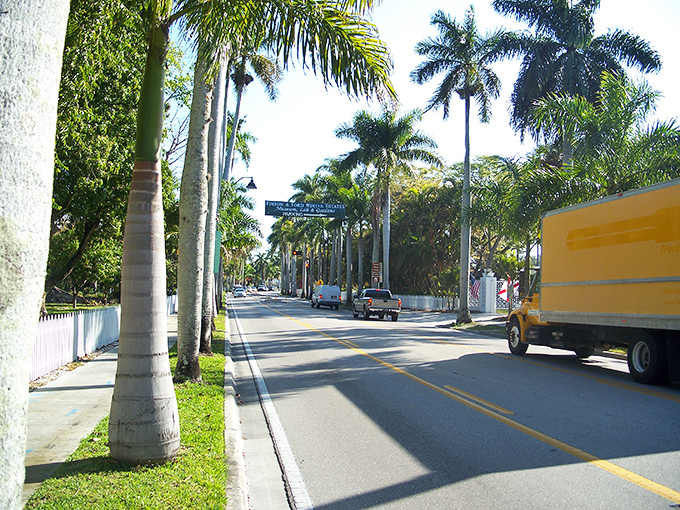 Royal palms stand like exclamation points along MacGregor Boulevard. Edison and Ford chose this route daily—some commutes are worth savoring rather than enduring.