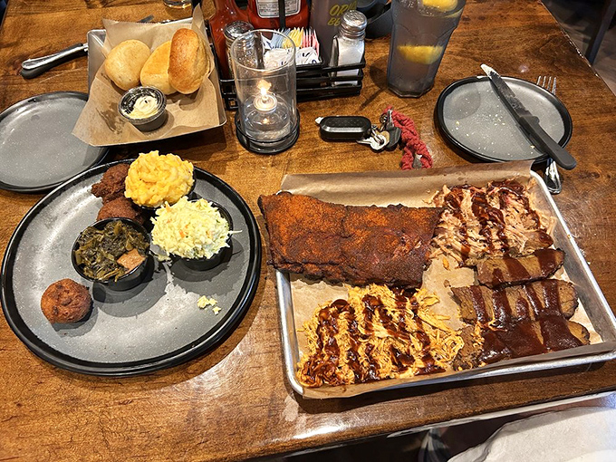 The barbecue feast that makes you want to cancel your afternoon plans. Those sides aren't just supporting actors&mdash;they're gunning for their own Oscar.