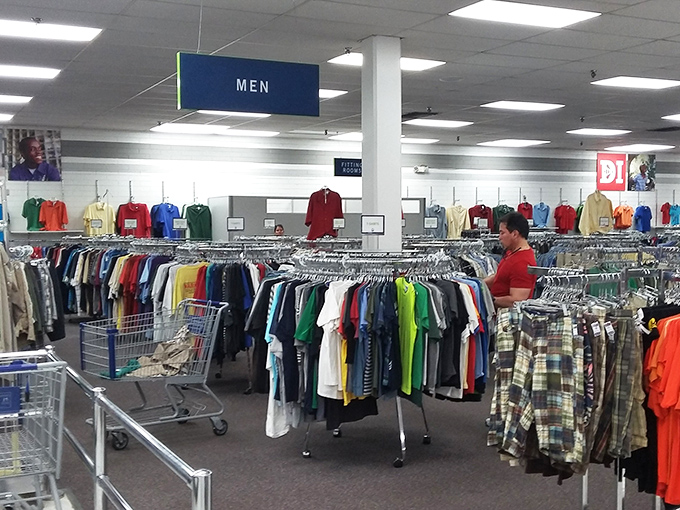 The men's department: where Hawaiian shirts and business casual live side by side like fashion's odd couple.