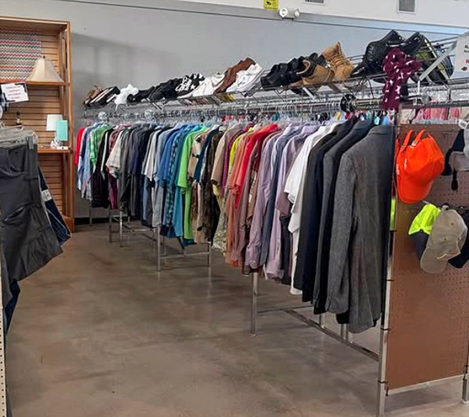 Men's clothing arranged with military precision. From business casual to weekend warrior, your next signature look is hanging right here.