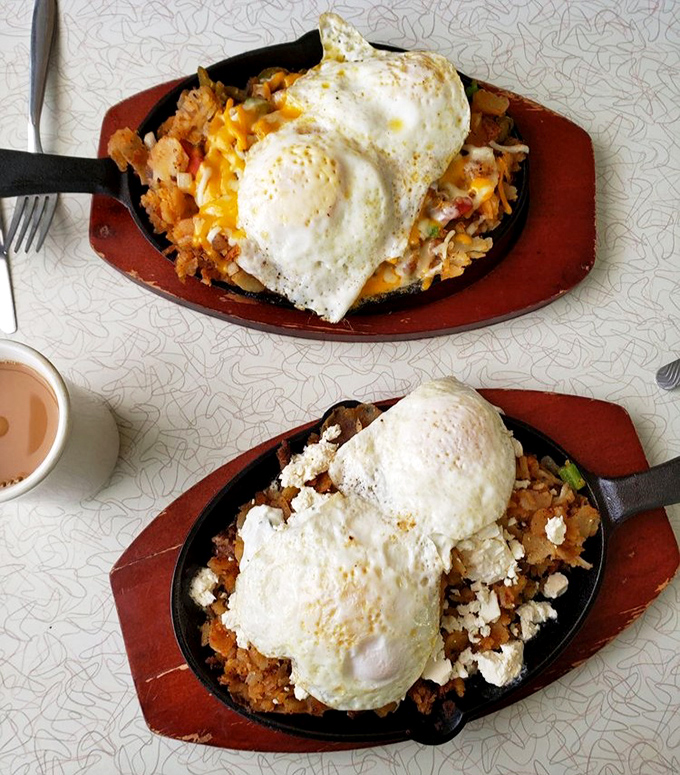 Breakfast skillets that could fuel a marathon&mdash;sizzling cast iron loaded with home fries, eggs, and enough cheese to make Wisconsin proud.