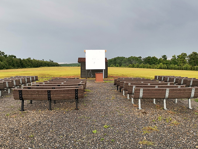 Astronomy's classroom under the open sky. These benches await eager stargazers for nighttime programs that illuminate the heavens.
