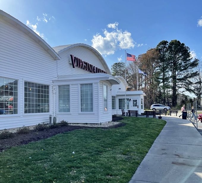 The manicured grounds and welcoming entrance aren't just pretty&mdash;they're your first hint that Virginia Diner takes pride in every detail.
