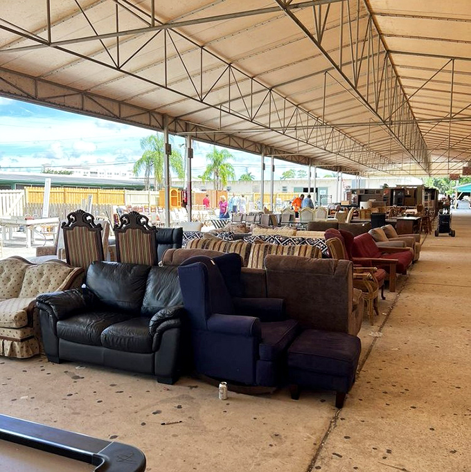 Outdoor furniture paradise under Florida skies. These sofas have weathered worse than your in-laws' extended visits and still look inviting.